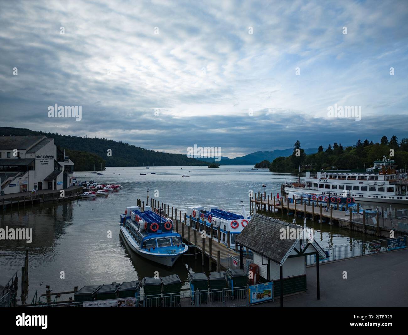 Lake Windermere at the Lake District- aerial view in the evening ...