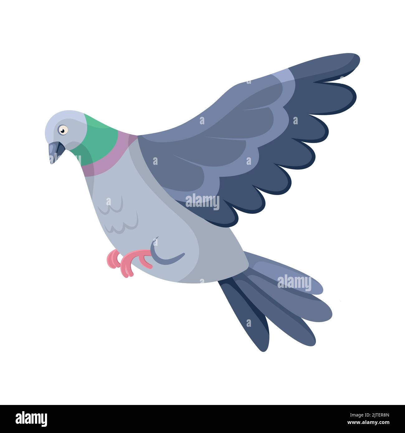 Cartoon pigeon in flight in flat style. Cute colorful city bird ...