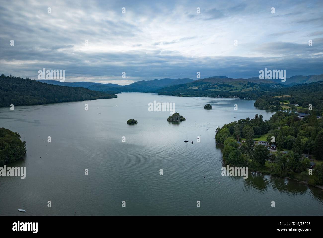 Lake Windermere at the Lake District- aerial view in the evening Stock ...