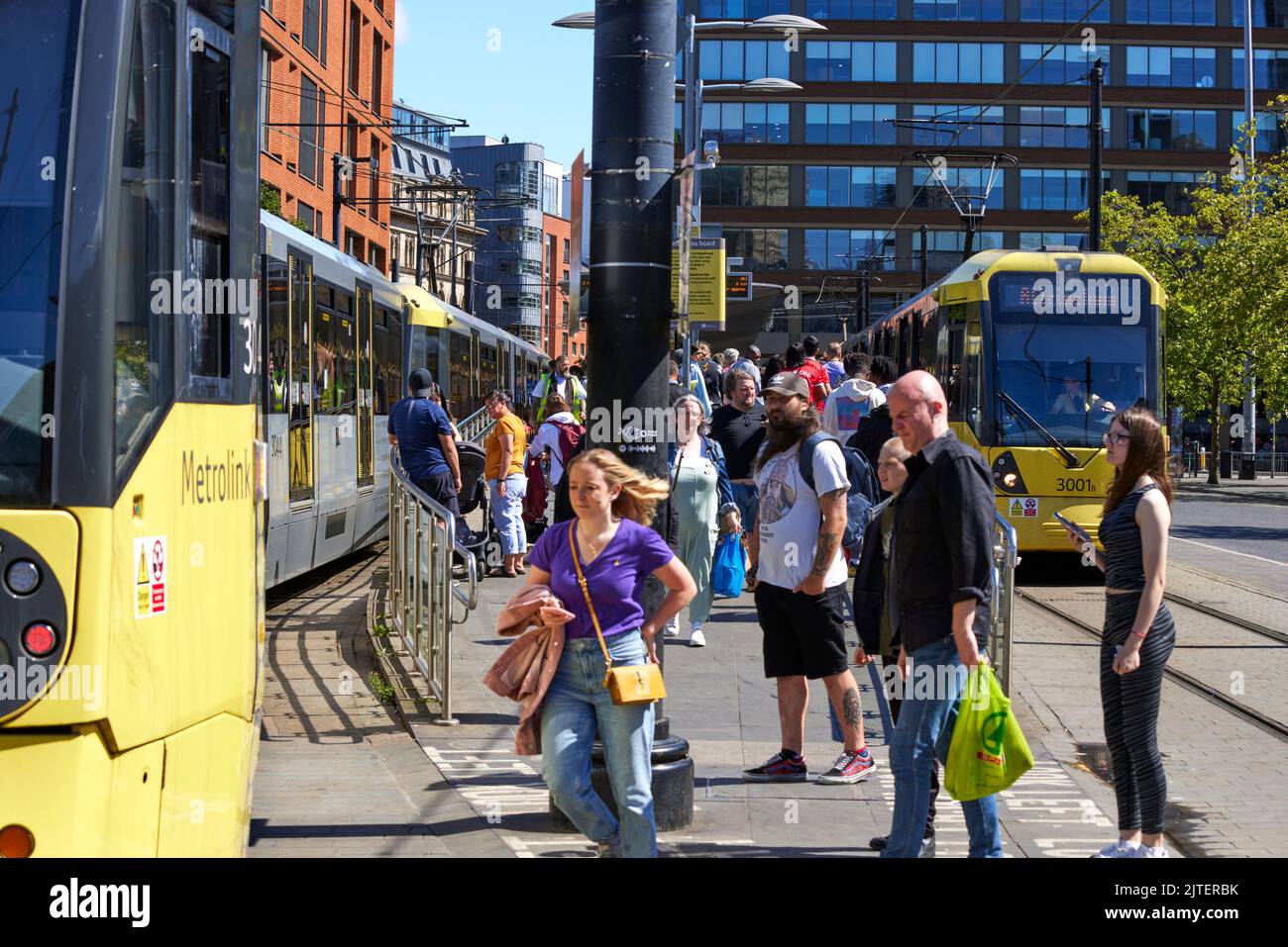 Manchester Piccadilly gardens tram stop very busy platforms as a ...