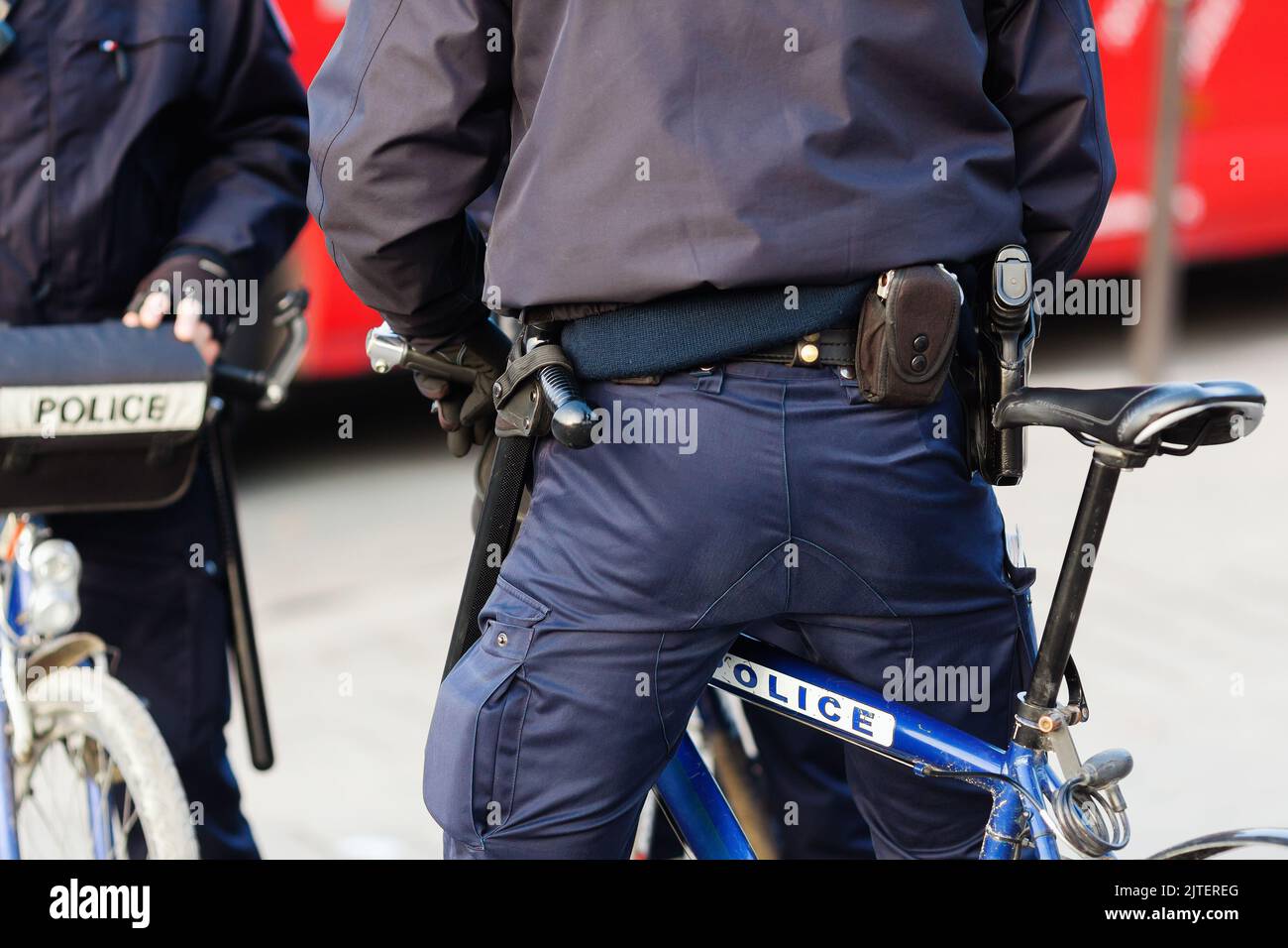 closeup picture of french bicycle policeman Stock Photo - Alamy