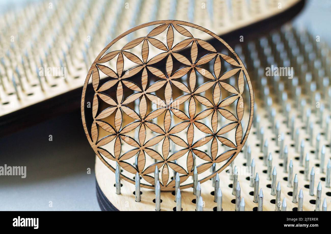 Sadhu board for standing on nails with wooden Flower of Life symbol ...