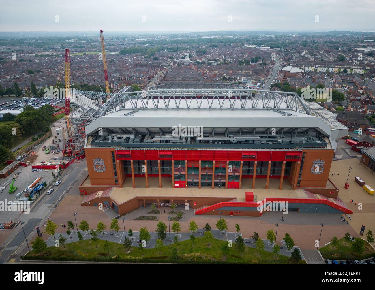 Anfield stadium home of FC Liverpool - aerial view - LIVERPOOL, UK ...