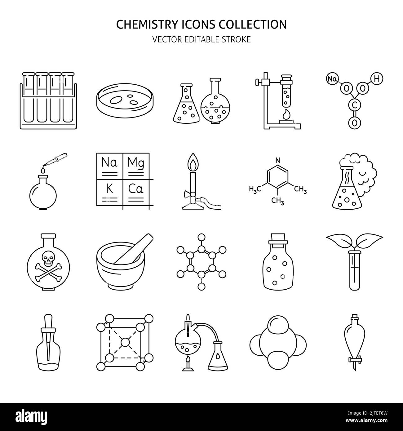 Chemistry Science Icon Set In Line Style Chemical Laws And Symbols