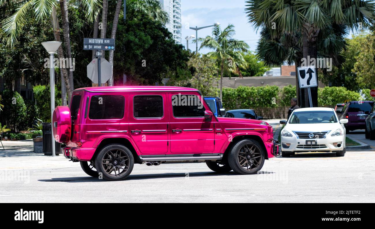Miami Beach, Florida USA - April 15, 2021: pink metallic mercedes g63 ...