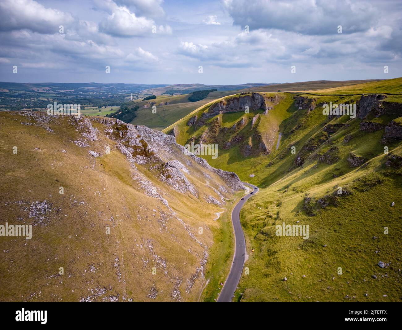 Winnats Pass at Peak District National Park - aerial view Stock Photo ...