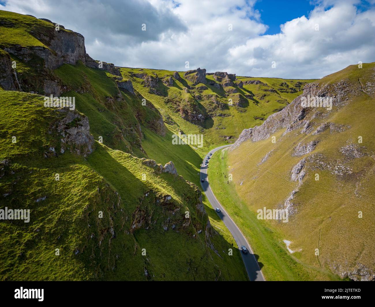 Winnats Pass in the Peak District - aerial view Stock Photo - Alamy
