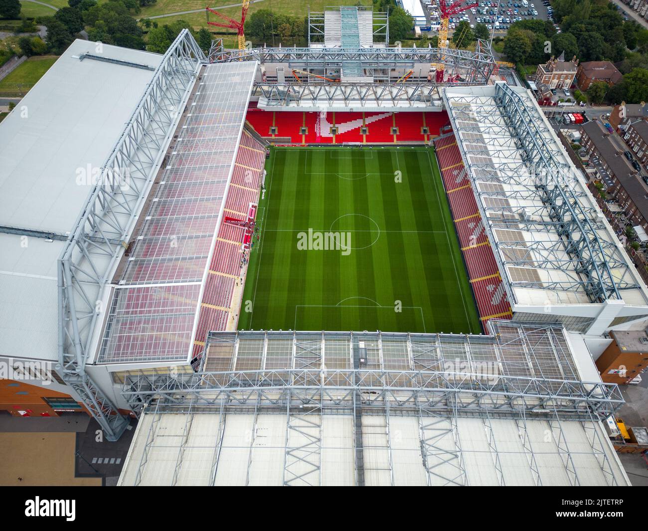 Anfield stadium home of FC Liverpool - aerial view - LIVERPOOL, UK ...