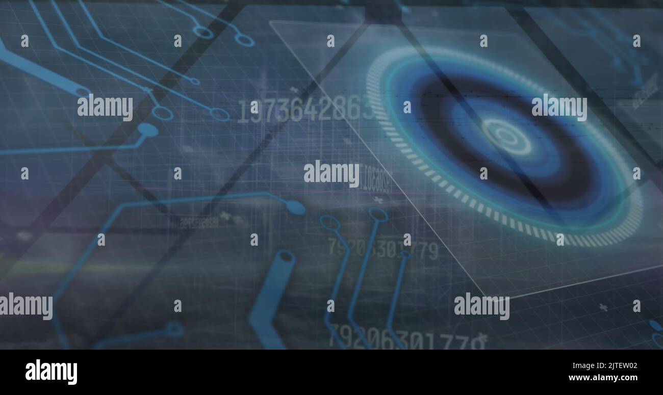 Image of digital interface and moving clock over clock Stock Photo - Alamy