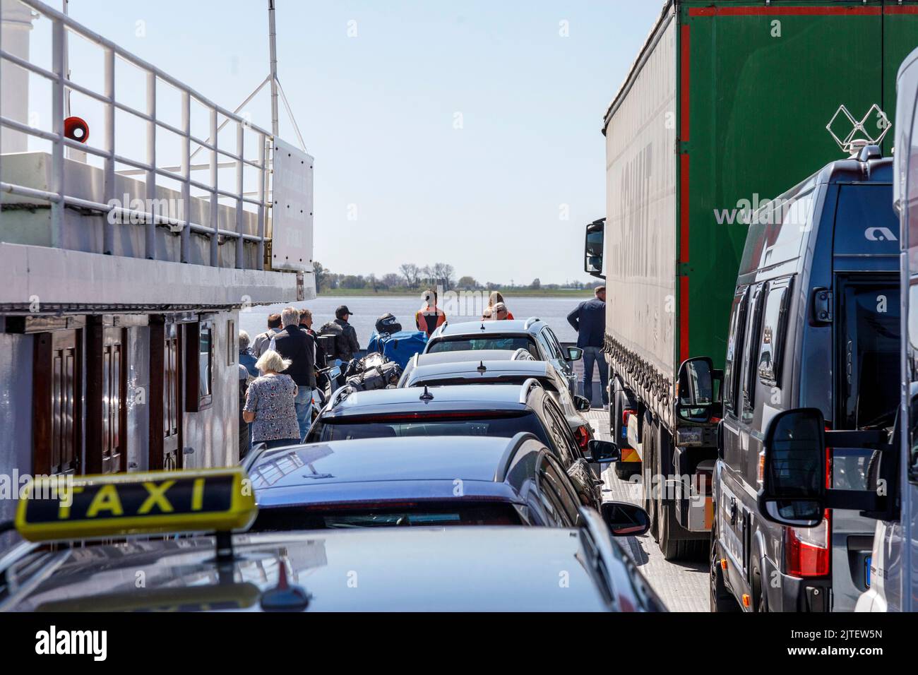 Crossing with the Elbe ferry from Glueckstadt to Wischhafen Stock Photo ...