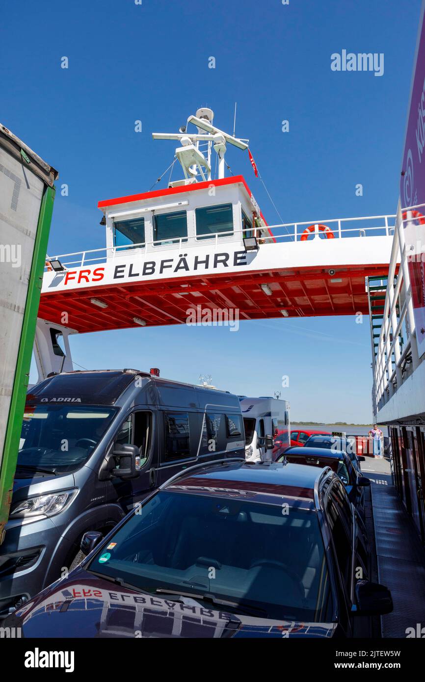 Crossing with the Elbe ferry from Glueckstadt to Wischhafen Stock Photo ...