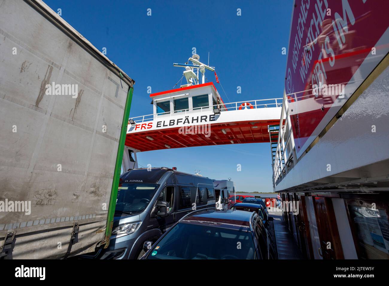 Crossing with the Elbe ferry from Glueckstadt to Wischhafen Stock Photo ...