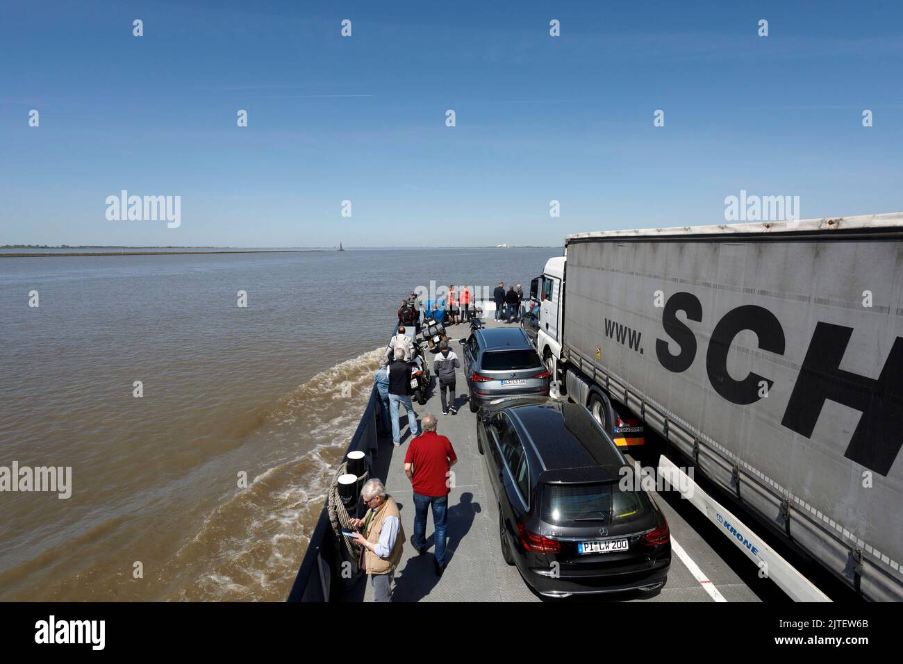 Crossing with the Elbe ferry from Glueckstadt to Wischhafen Stock Photo ...