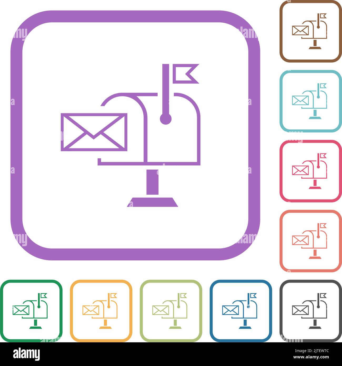 Mail received outline simple icons in color rounded square frames on white background Stock ...