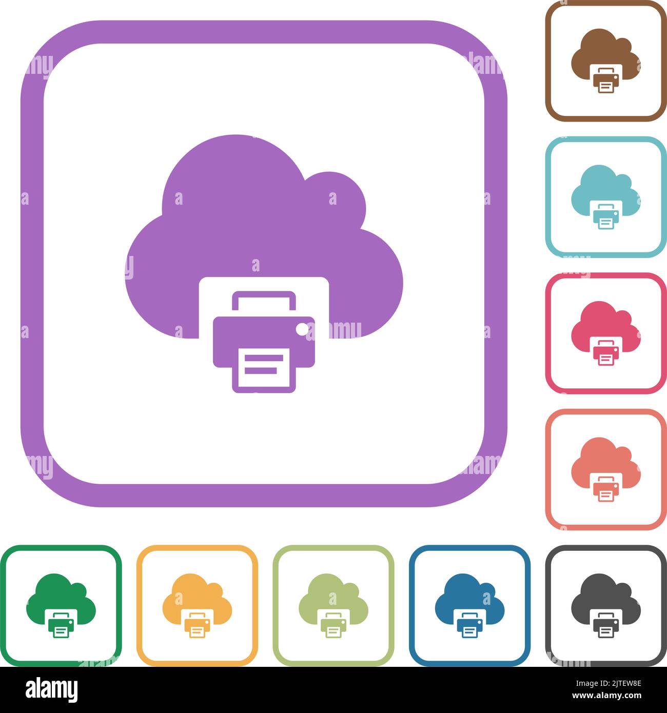 Cloud printing simple icons in color rounded square frames on white background Stock Vector ...