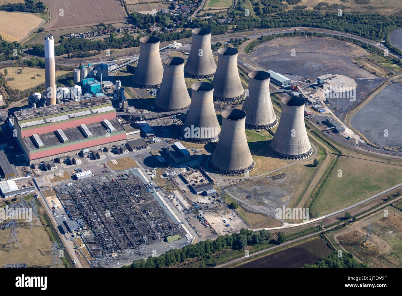 Aerial photograph of Cottam Power Station located on the banks of the ...