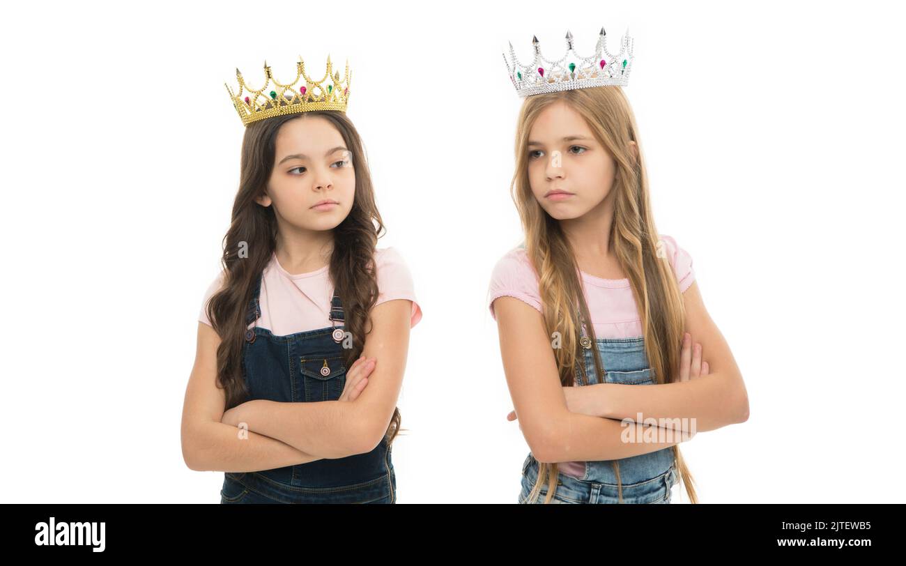 Self confidence. Leadership concept. Girls wear crowns. Spoiled ...