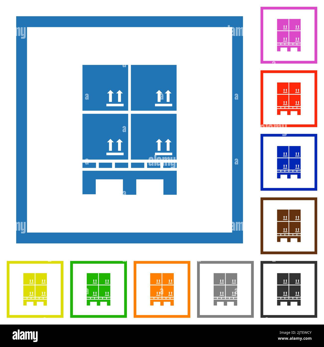 Pallet with boxes flat color icons in square frames on white background ...