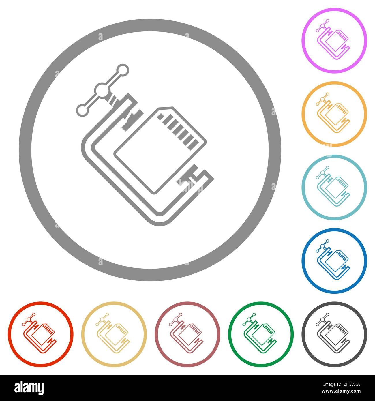 SD memory card compress outline flat color icons in round outlines on ...