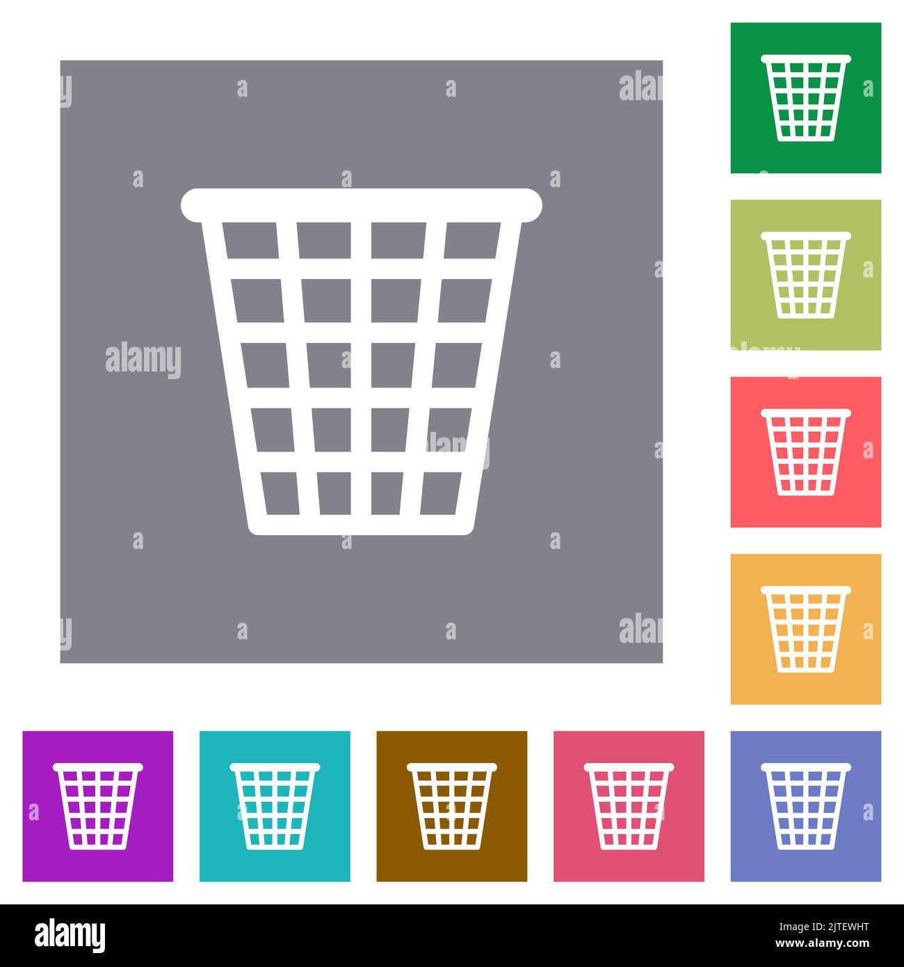 Single empty wide trash outline flat icons on simple color square ...