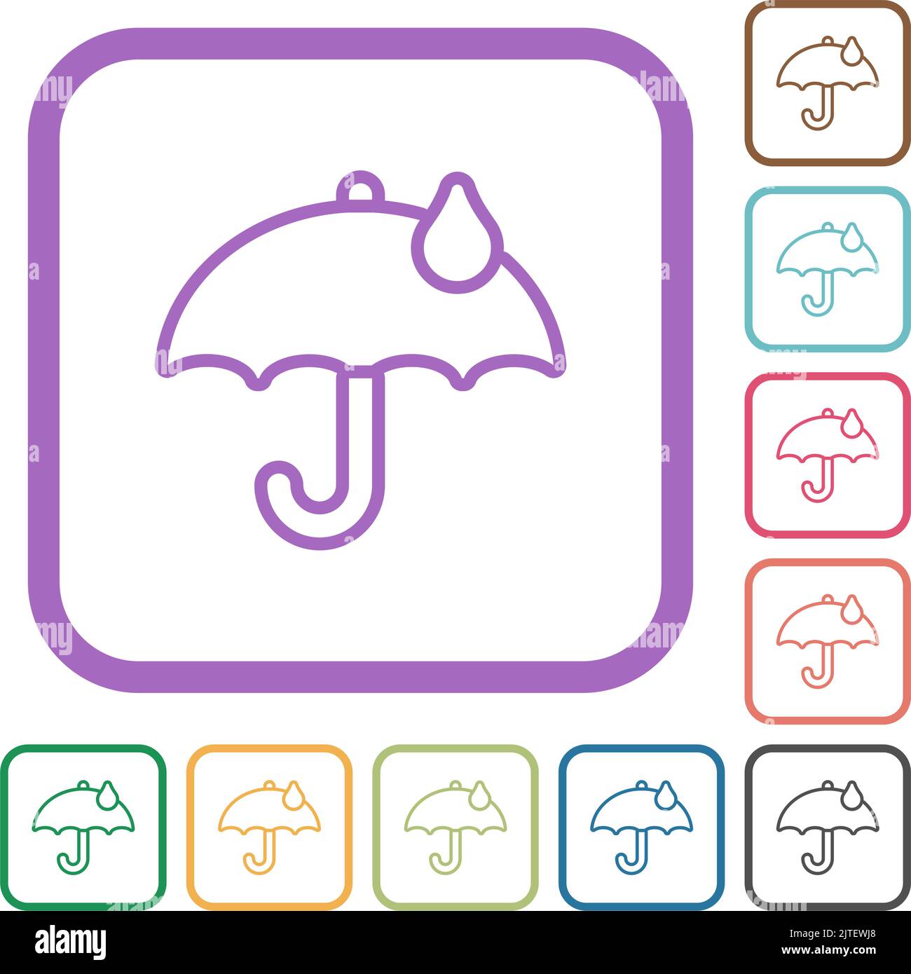 Umbrella with single raindrop outline simple icons in color rounded ...