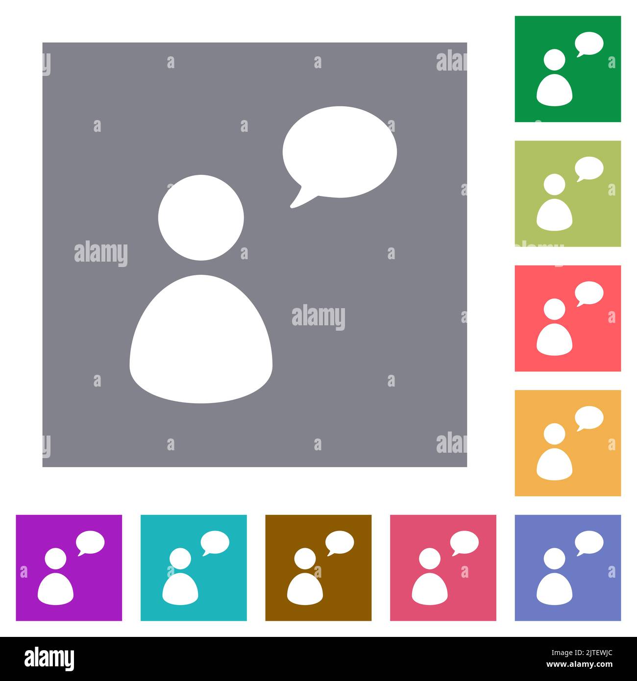 One talking person with oval bubble solid flat icons on simple color ...