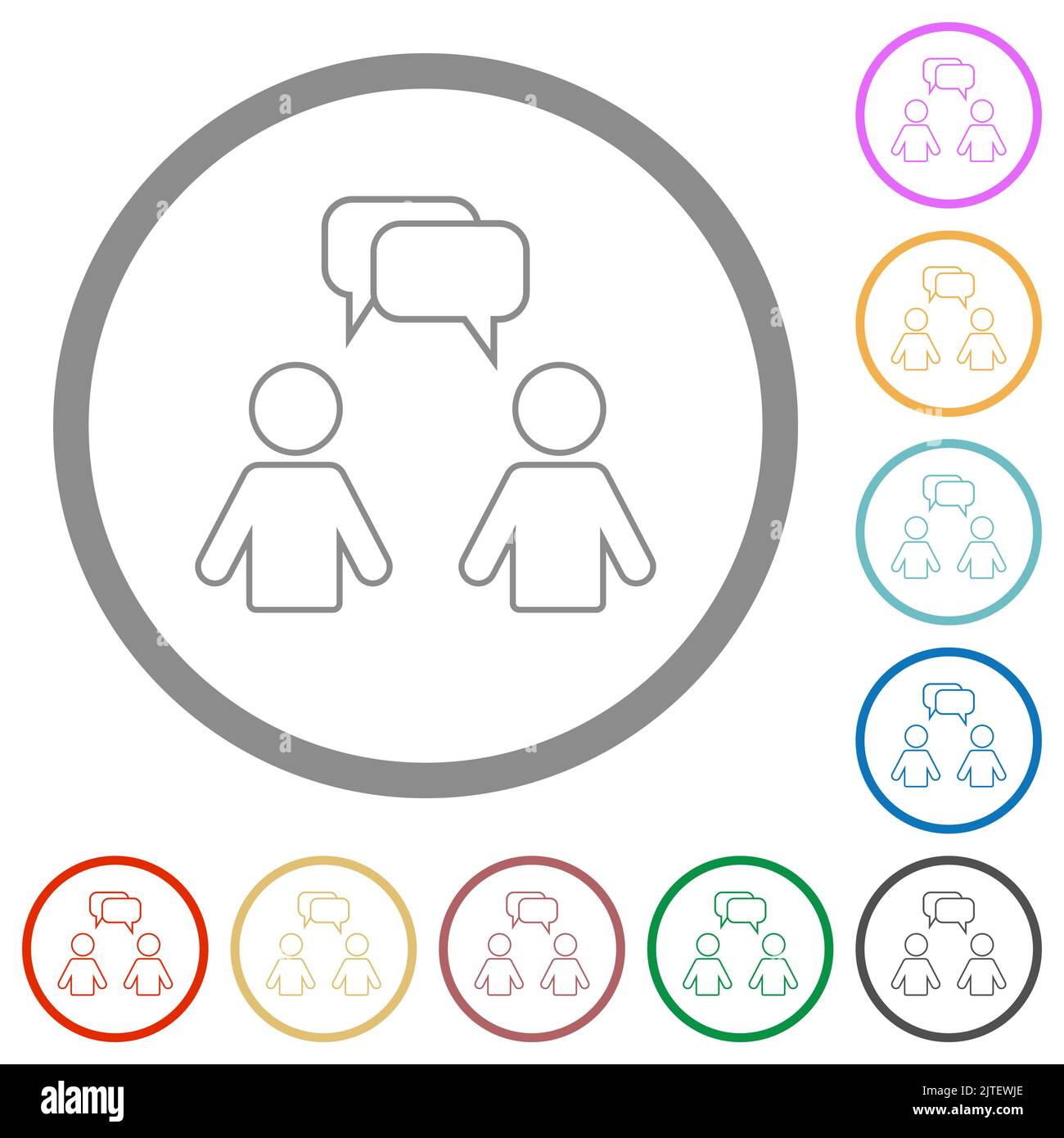 Two talking persons with rounded square bubbles outline flat color ...