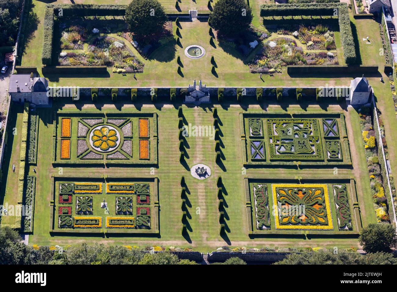 Aerial photograph of Pitmedden Garden, this historic garden is located ...