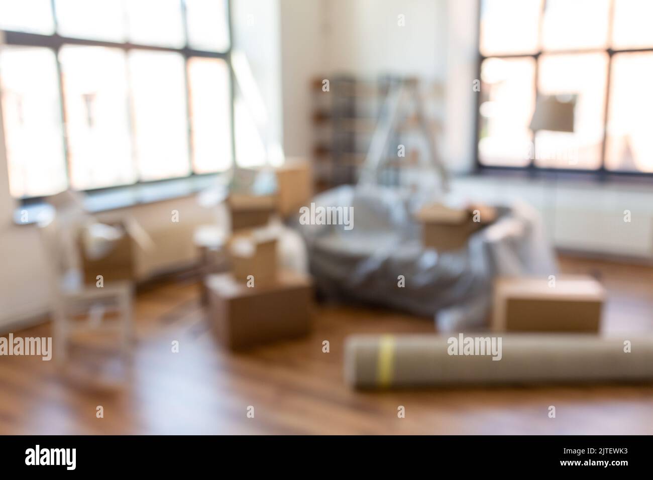 boxes with stuff at new home Stock Photo - Alamy