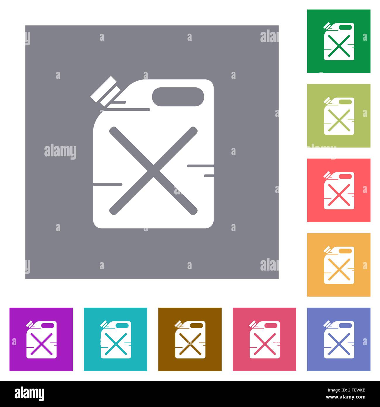 Gas can solid flat icons on simple color square backgrounds Stock ...