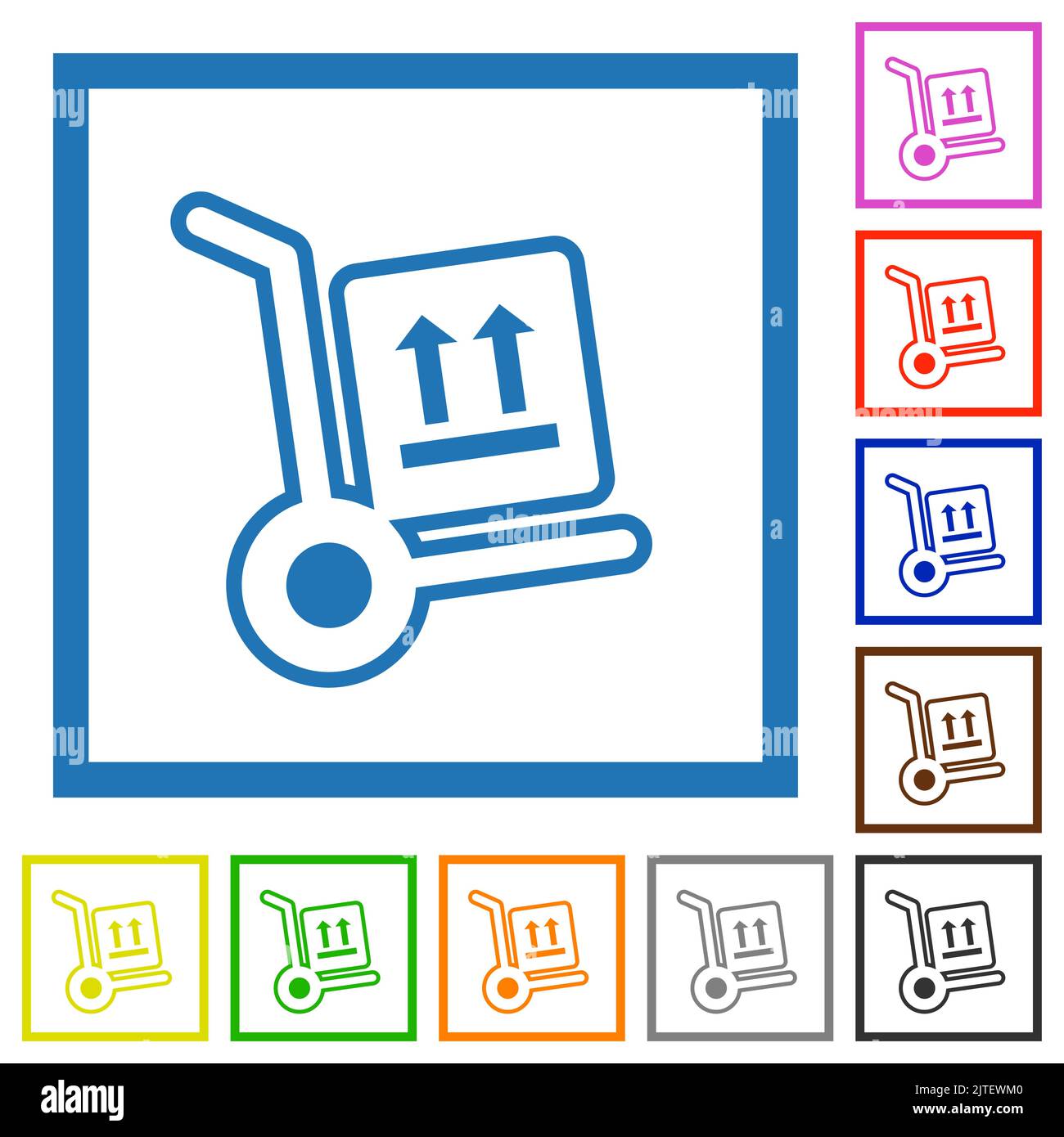 Side up parcel delivery outline flat color icons in square frames on ...
