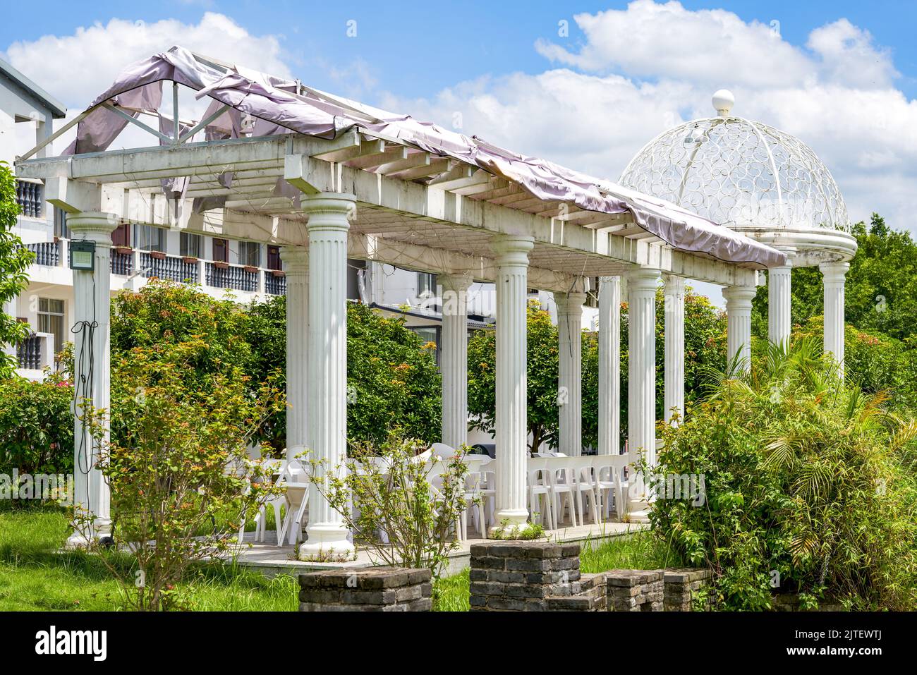 Outdoor European style white Roman column gazebo building Stock Photo ...