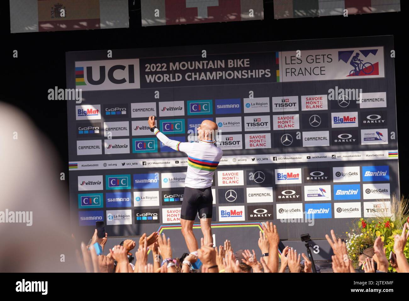 Les Gets, France. 28th Aug, 2022. SCHURTER Nino winner during Podium ...