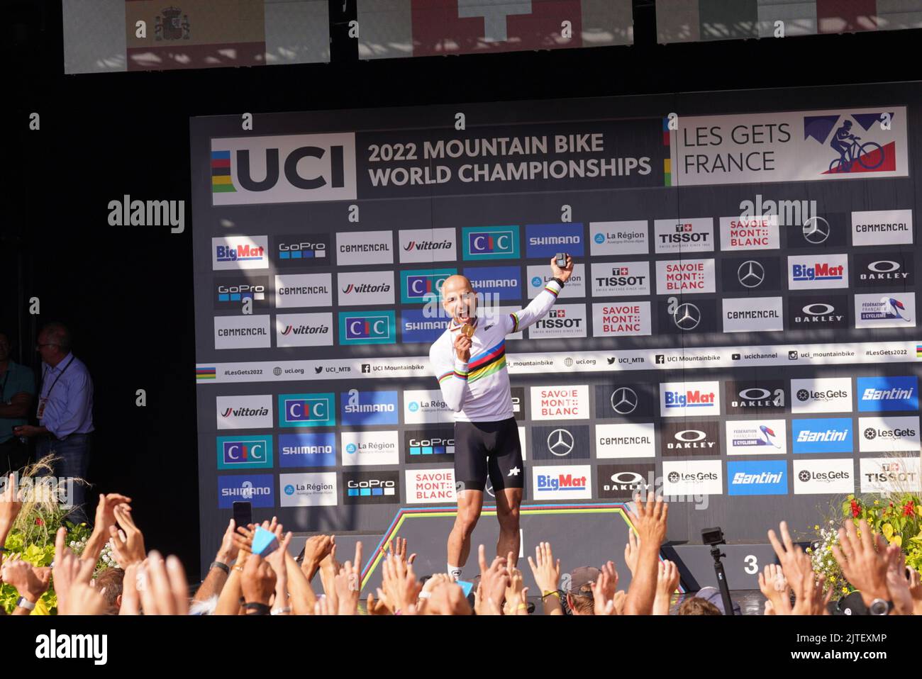 Les Gets, France. 28th Aug, 2022. SCHURTER Nino winner during Podium ...