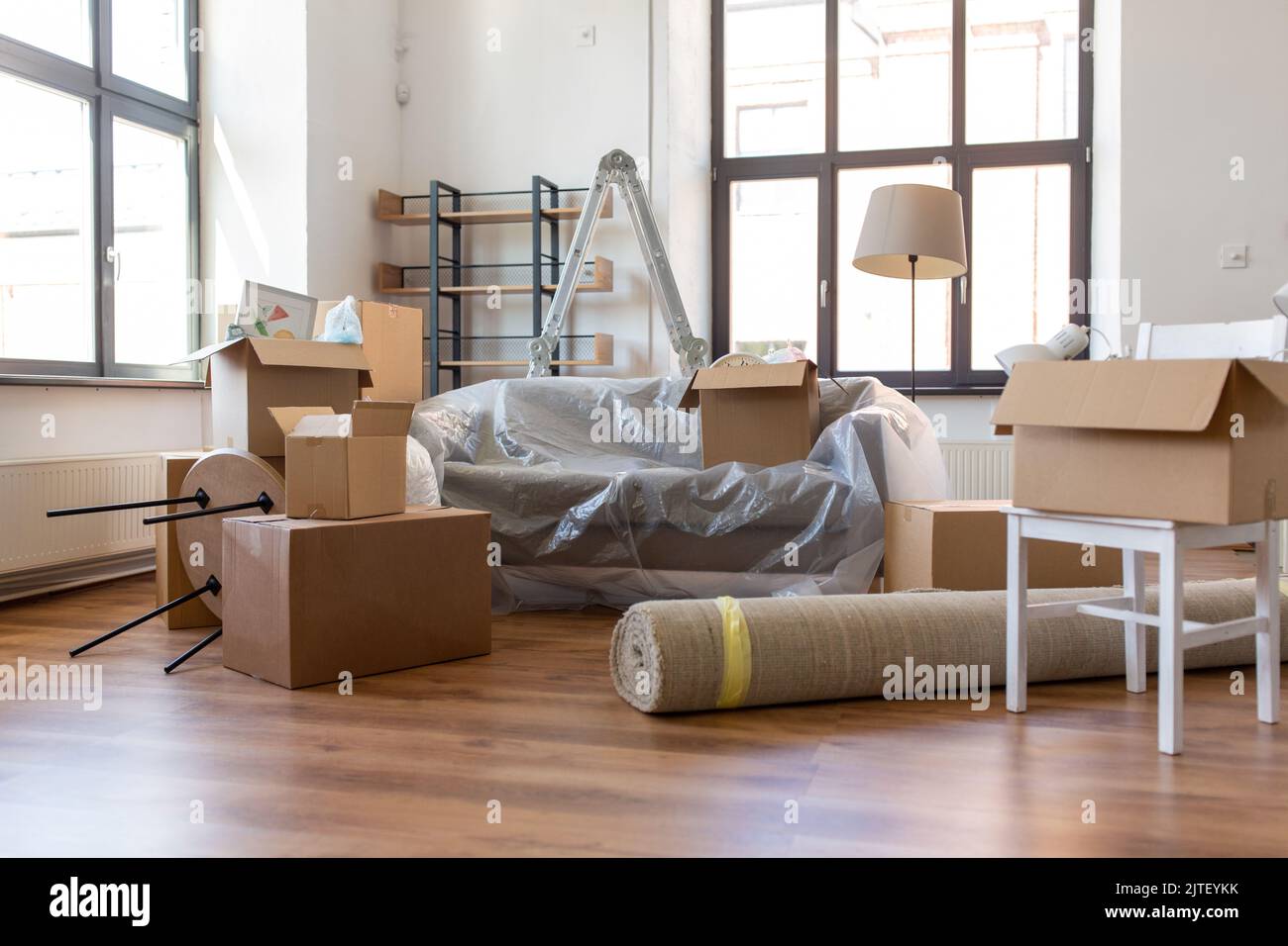 boxes with stuff at new home Stock Photo - Alamy