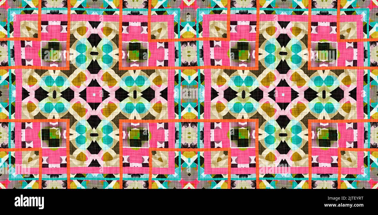 Kitsch pattern geometric retro design in seamless border background ...