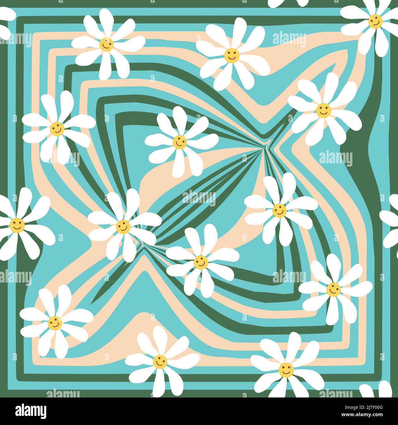 Groovy daisy retro seamless pattern. Retro Smile Chamomile Pattern on ...