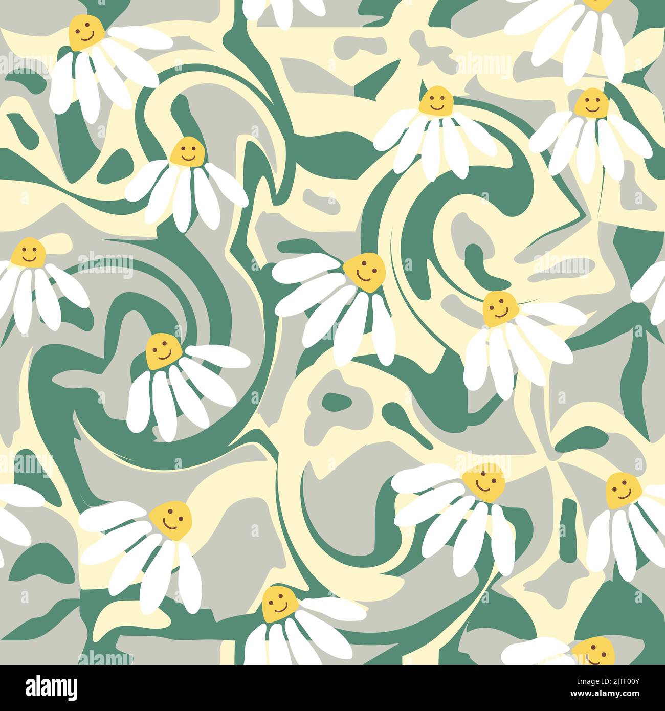 Groovy daisy retro seamless pattern. Retro Smile Chamomile Pattern on ...