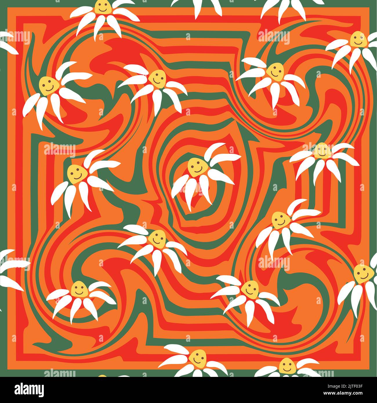 Groovy daisy retro seamless pattern. Retro Smile Chamomile Pattern on ...