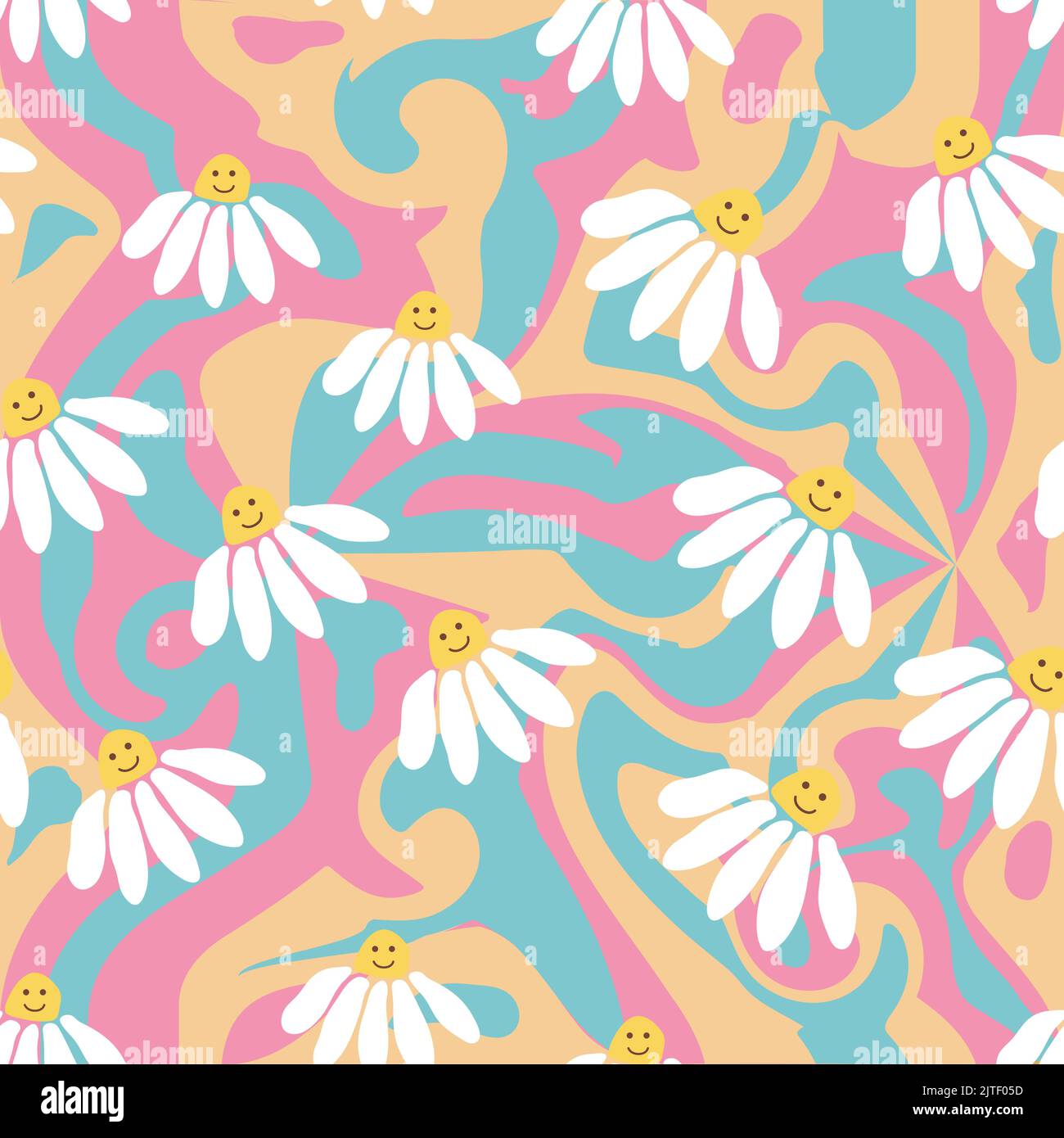 Groovy daisy retro seamless pattern. Retro Smile Chamomile Pattern on ...