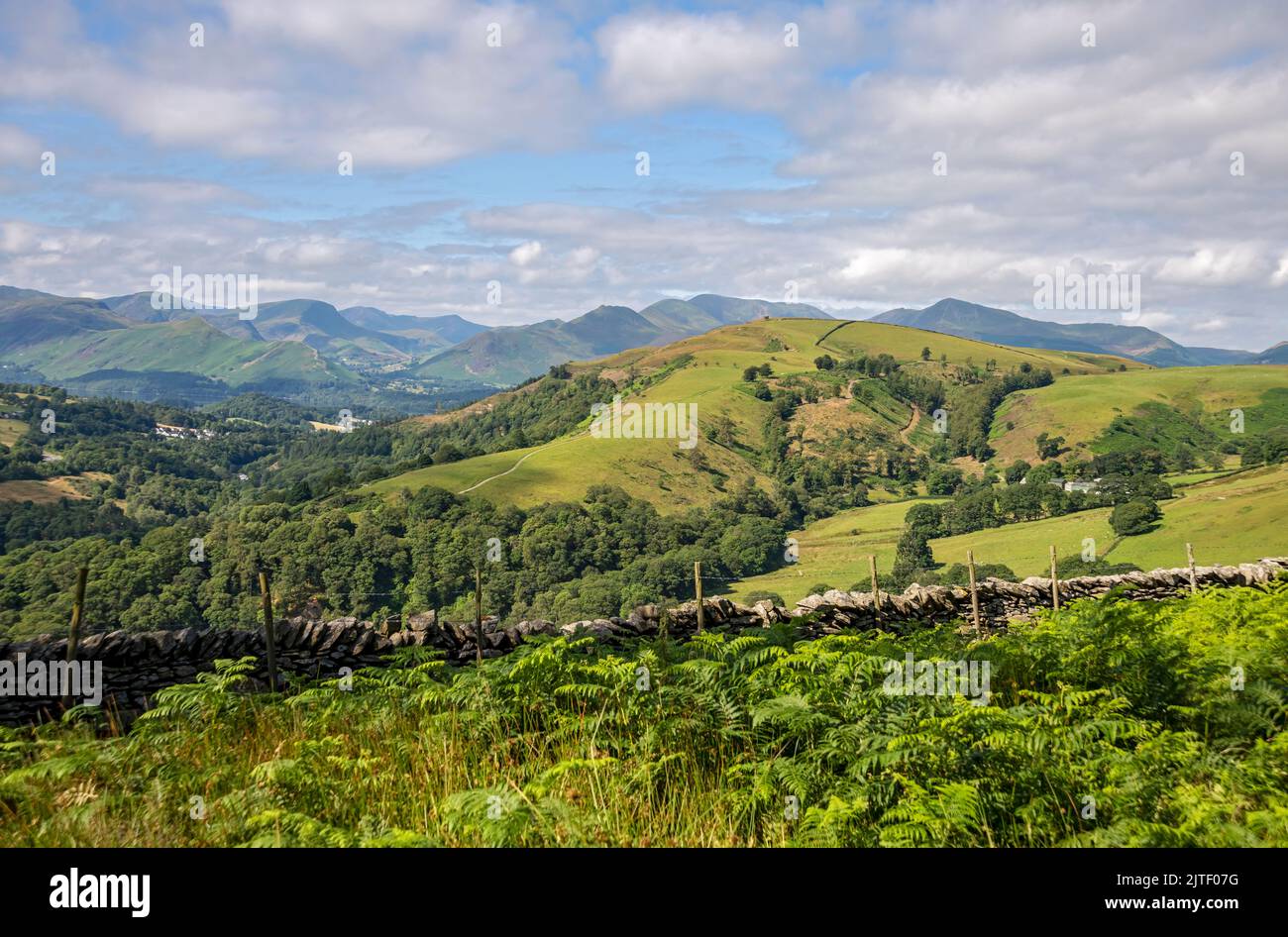 View of fells from Blease Fell towards Latrigg in summer near Keswick ...
