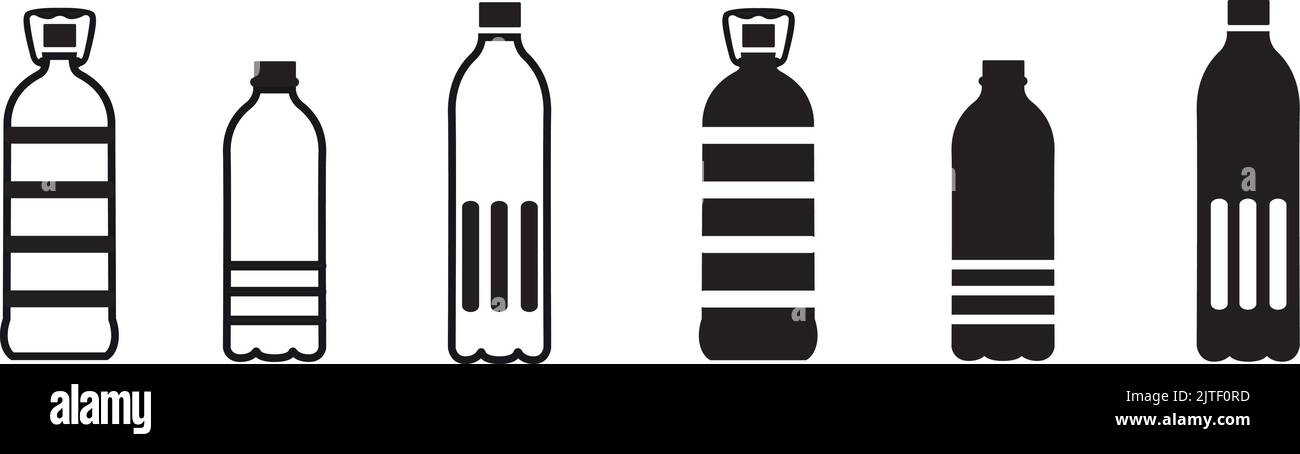 Six different shapes of water bottles are isolated on a white ...