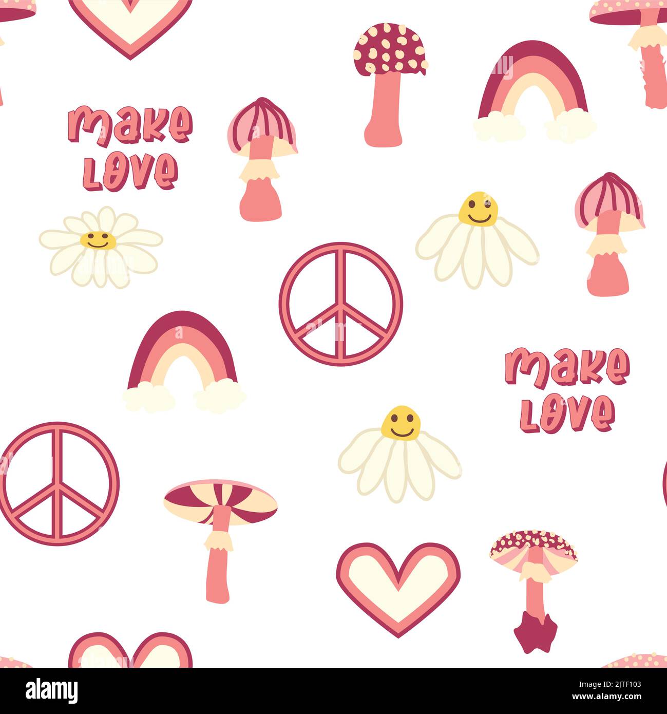 Magic psychedelic drug mushrooms, Chamomile, rainbow seamless pattern ...