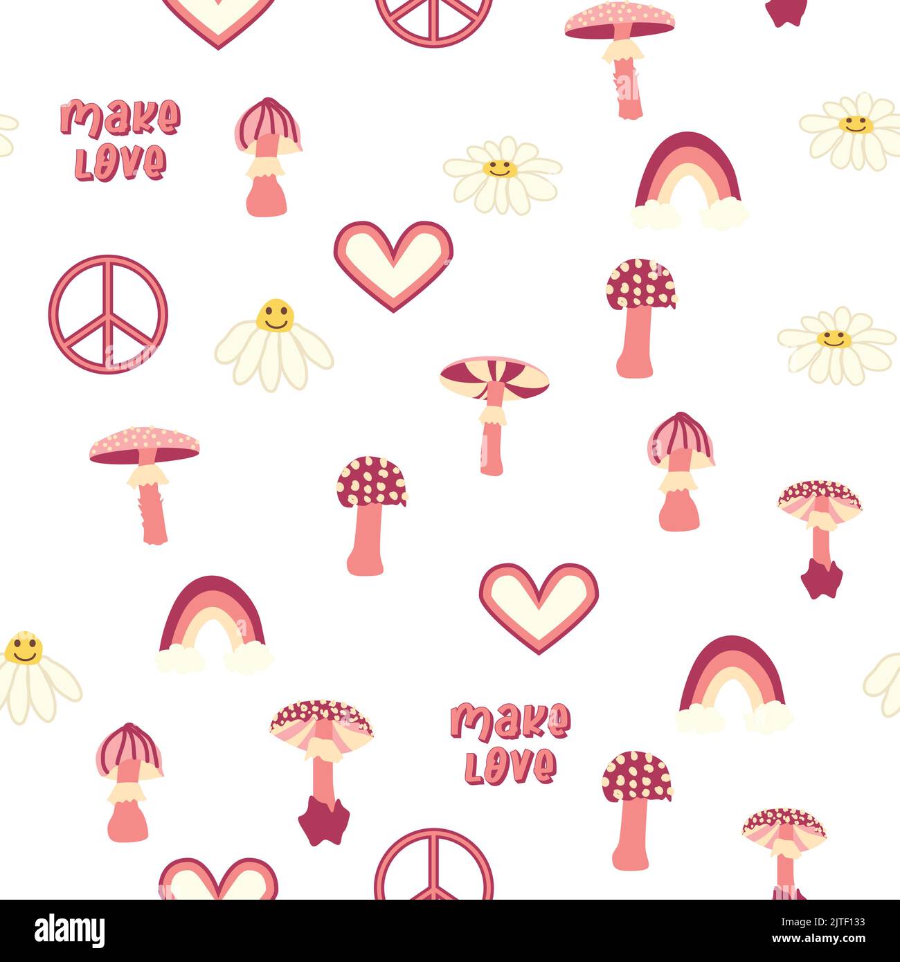 Magic psychedelic drug mushrooms, Chamomile, rainbow seamless pattern ...