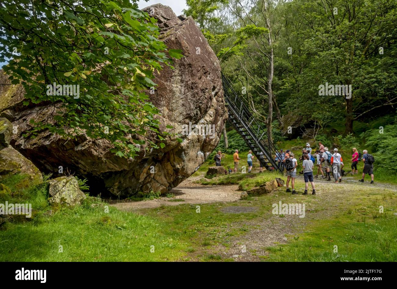 People tourists visitors walkers at the Bowder Stone boulder rock in ...