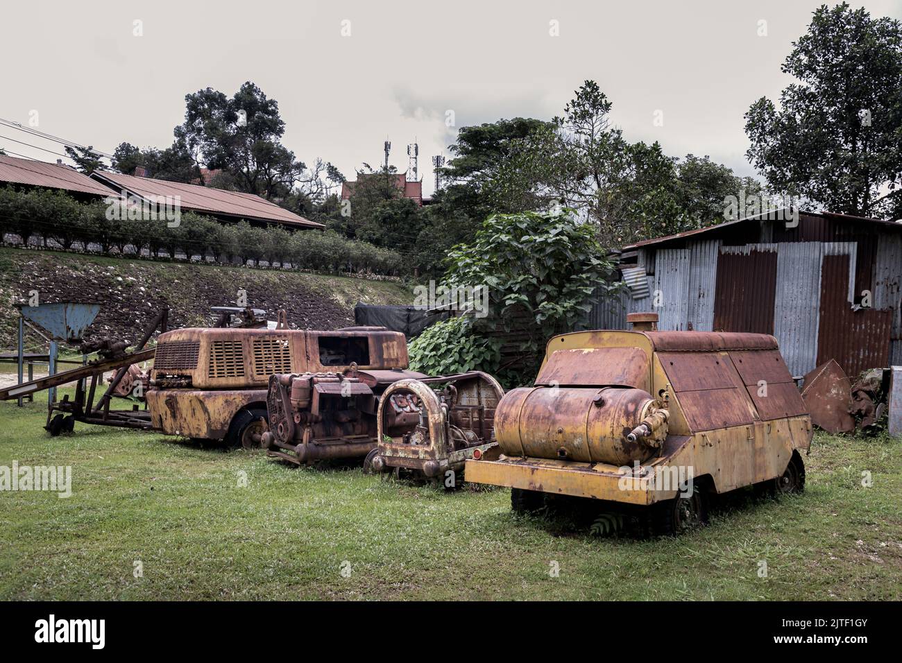 The rusty old machinery for mining industry in Pilok mine. Place where ...