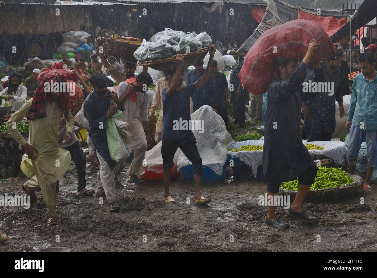 Lahore, Pakistan, August 29, 2022. Pakistani people on their way and busy in Badami bagh ...