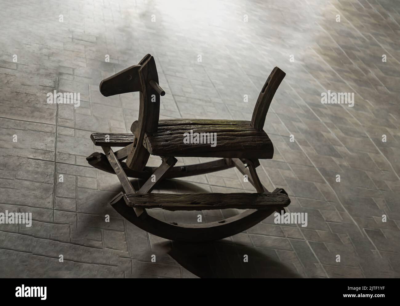 Wooden rocking horse or Rocking horse chair for the little boy on Tiled ...