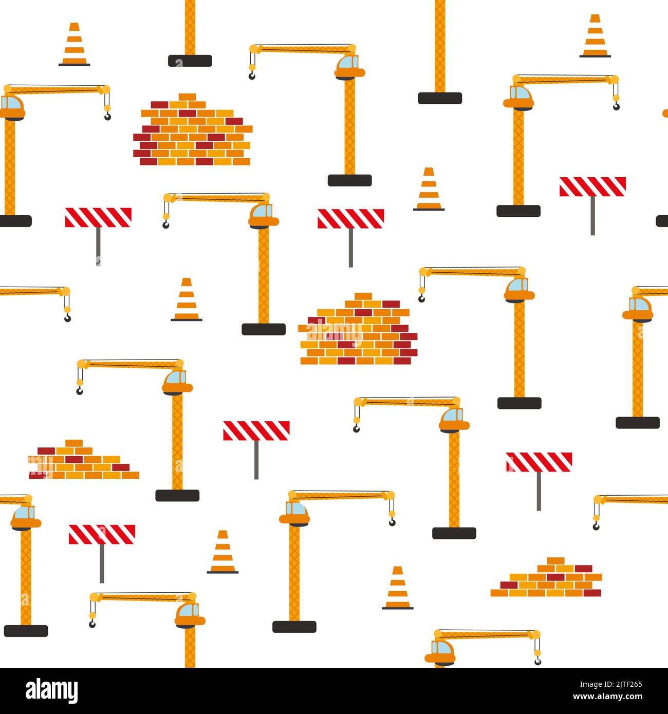 Cute childish seamless pattern with yellow car dump truck, crane ...