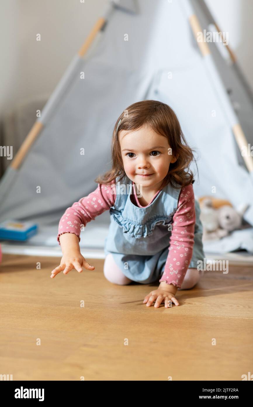 happy little baby girl playing at home Stock Photo - Alamy